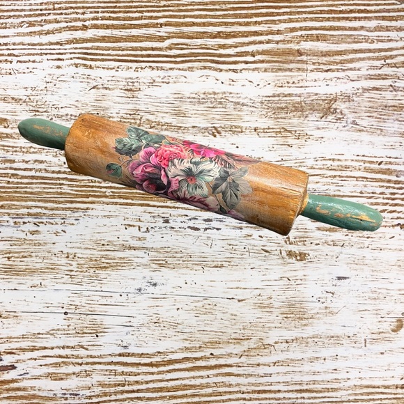 Kitchen | Vintage Rustic Wooden Rolling Pin With Green Chippy Handles ...